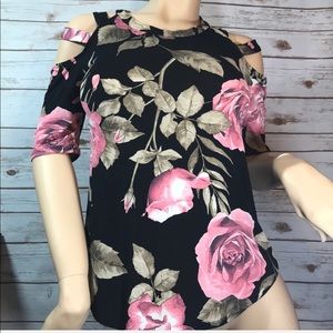 SwankStyles | Tops | Black Design Rose Floral Top | Poshmark
